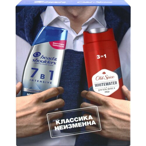 Набор подарочный мужской: Шампунь HEAD&SHOULDERS 7в1 Intensive Мультикомплекс от перхоти, 270мл+Гель для душа OLD SPICE 3в1 Whitewater, 250мл, Франция