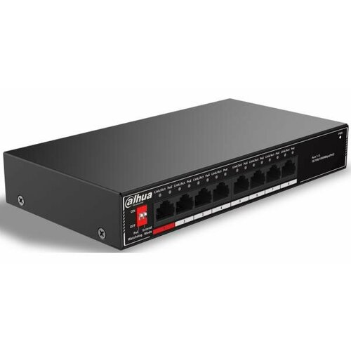 DAHUA DH-SG1008P 8-портовый гигабитный неуправляемый коммутатор c PoE, 8xRJ45 1Gb PoE, суммарно 96Вт, коммутация 20 Гбит/с, MAC-таблица 8K, металл