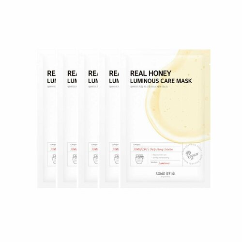 Some By Mi Набор из 5 Тканевых масок для лица с медом/Some By Mi Real Honey Luminous Care Mask.