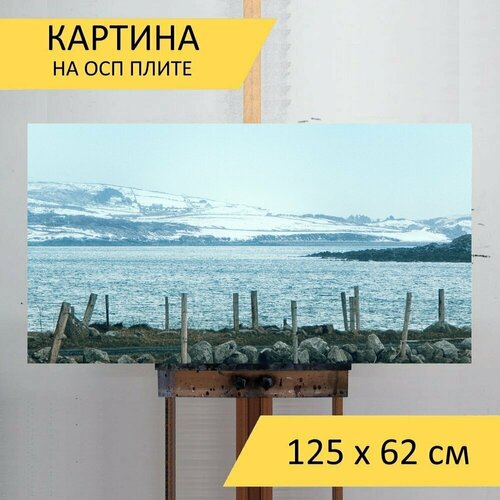 Картина на ОСП 125х62 см. "Море, снег, пейзаж" горизонтальная, для интерьера, с креплениями