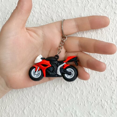 Брелок игрушка Мотоцикл для мальчика ключей подарок парню на 23 февраля красный цвет, черный, белый