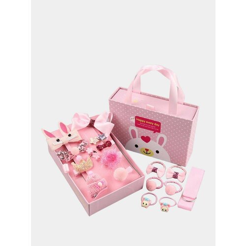 Подарочный набор заколок и резинок для девочек, Цвет Розовый