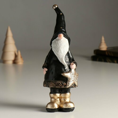 Сувенир полистоун "Высокий Дед Мороз в чёрном наряде со звездой" 8,8х8,2х23 см