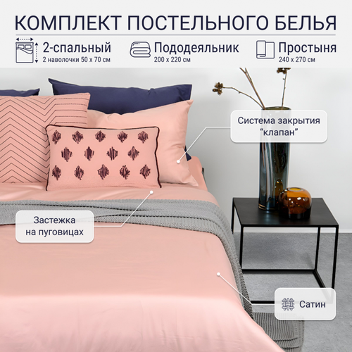 Комплект постельного белья TKANO 2-спальный из сатина цвета пыльной розы из коллекции Essential