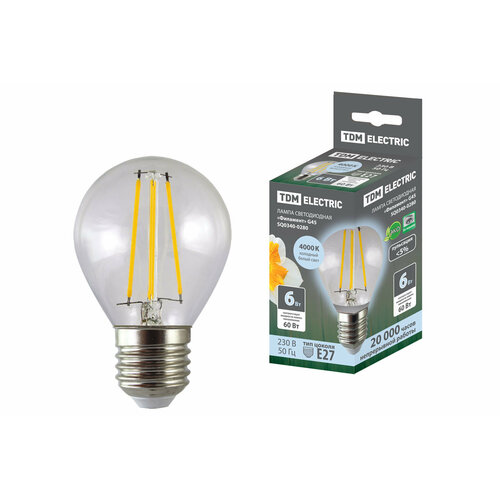 Лампа светодиодная "Филамент" G45-6 Вт-230 В-4000 К–E27 TDM SQ0340-0280