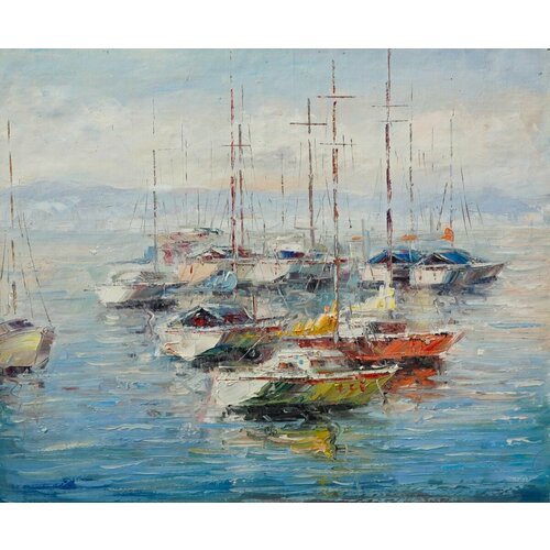Картина маслом "Утренние лодки" 50х60см