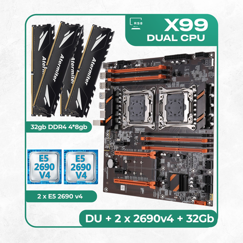 Комплект материнской платы X99: ZX-DU99D4 + 2 x Xeon E5 2690v4 + DDR4 32Гб Atermiter 2666Mhz 4х8Гб