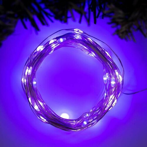 Гирлянда новогодняя Luazon Lighting "Нить", 10 м, роса, IP20, серебристая, 100 LED, свечение фиолетовое, 12 В