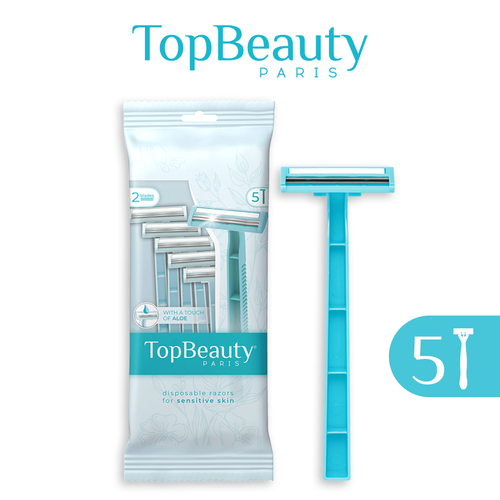 TopBeauty Paris Бритвы женские одноразовые, 2 лезвия, увлажняющая полоска, 5шт