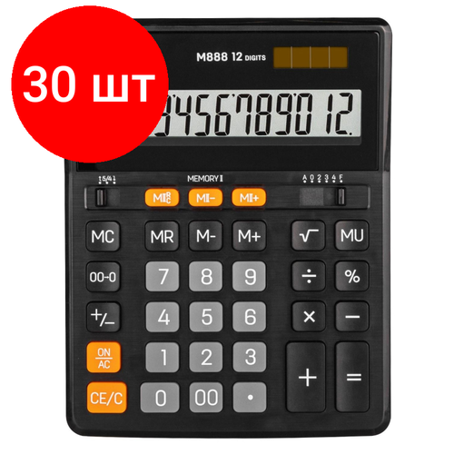 Комплект 30 штук, Калькулятор настольный полноразм. Deli EM888, 12-р, дв. пит, 202х159мм, черн