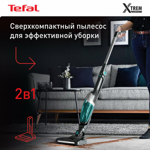 Беспроводной пылесос Tefal Xtrem Compact Essential 2-в-1 TY1239WO, гибкий корпус Flex, электрощетка с LED подсветкой