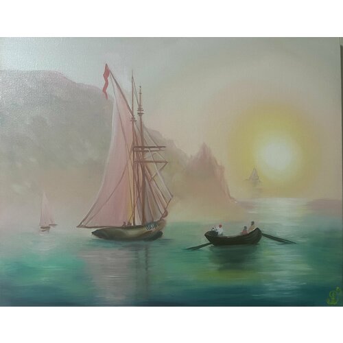 Картина маслом Аю-Даг в туманный день, копия картины Айвазовского И. К. размер 40*50