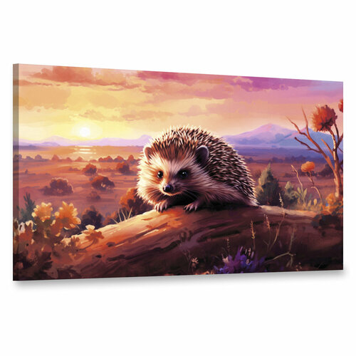 Интерьерная картина 100х60 "Ежик и солнечный закат"
