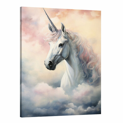 Интерьерная картина 50х70 "Единорог в розовых облаках"
