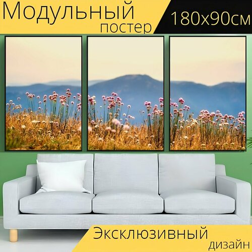 Модульный постер "Цветы, растения, горы" 180 x 90 см. для интерьера