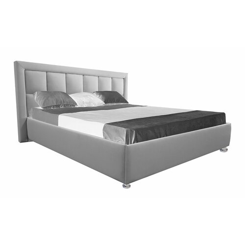 Двуспальная кровать Флорида 160x200 с подъемным механизмом и с коробом для белья велюр серый ножки 5 см