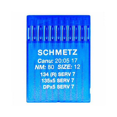 Иглы для промышленных швейных машин Schmetz, толстая колба 134/DPx5 SERV7 №80, 10 шт.