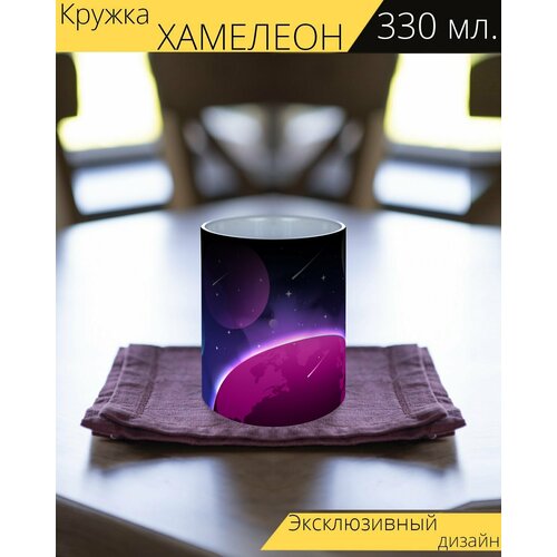 Кружка хамелеон с принтом "Планеты, звезды, космос" 330 мл.