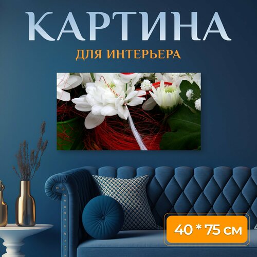 Картина на холсте "Цветок, гриб, белый" на подрамнике 75х40 см. для интерьера