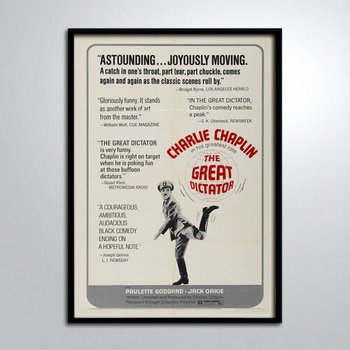 Постер в раме/Винтажный плакат/Чарли Чаплин Великий диктатор (1940) Серый The Great Dictator
