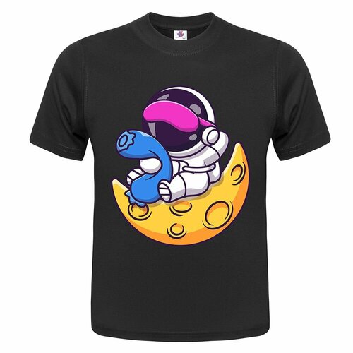 Футболка  Детская футболка ONEQ 134 (9-10) размер с принтом Космонавт, черная, размер 9-10, черный