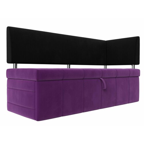 Кухонный прямой диван Стоун с углом правый, Микровельвет фиолетовый и черный