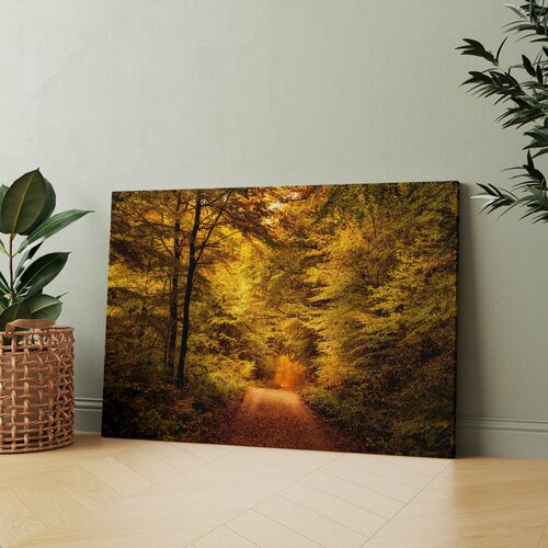 Картина на холсте "Грунтовая дорога посреди леса" 40x60 см. Интерьерная, на стену.