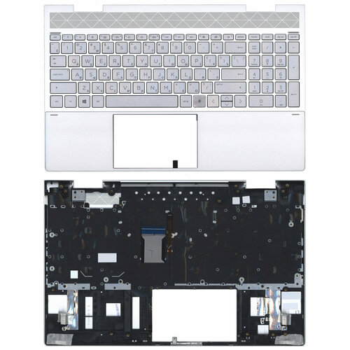 Клавиатура (топ-панель) для ноутбука HP Envy x360 15-ED серебристая с серебристым топкейсом