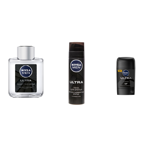 Набор Nivea Men Ultra: лосьон после бритья, антиперспирант, пена для бритья