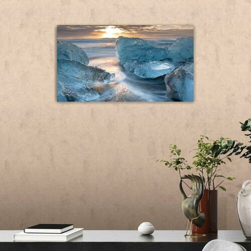 Картина на холсте 60x110 LinxOne "Рассвет лед море тучи льдины" интерьерная для дома / на стену / на кухню / с подрамником