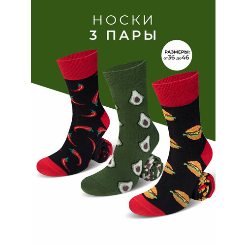 Носки Мачо, 3 пары, 3 уп., размер 36-38, красный, черный, зеленый