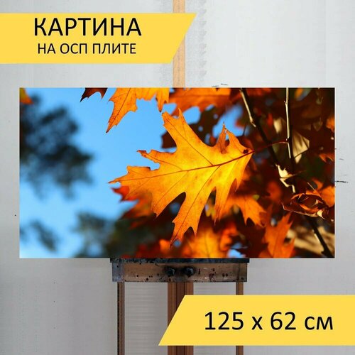 Картина на ОСП 125х62 см. "Осень, листья, листва" горизонтальная, для интерьера, с креплениями