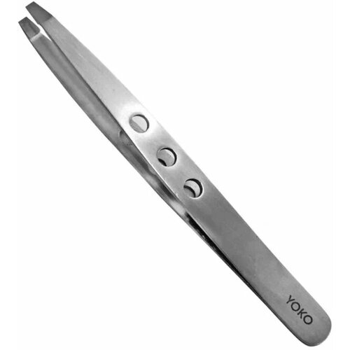 Пинцет YOKO прямой матовый, SP010, ручки с отверстиями, 95 мм