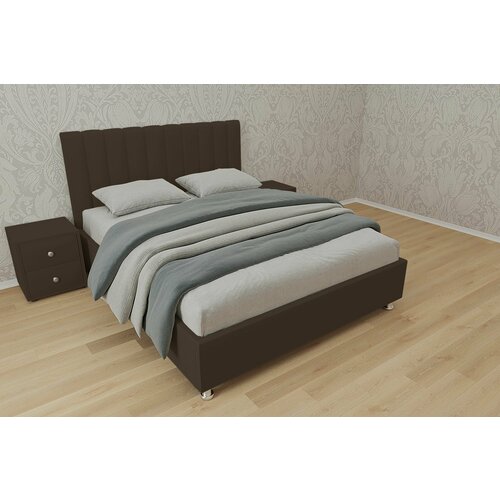 Двуспальная кровать Челси 200x200 с подъемным механизмом и с коробом для белья велюр коричневый ножки 5 см
