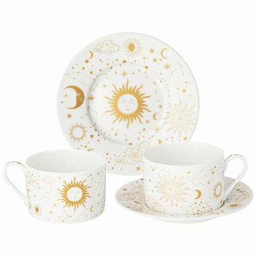 Чайный набор Посуды на 2 персоны 200 мл Lefard Astronomy 4 Предмета, 2 Чашки и Блюдца, Подарочный Фарфор