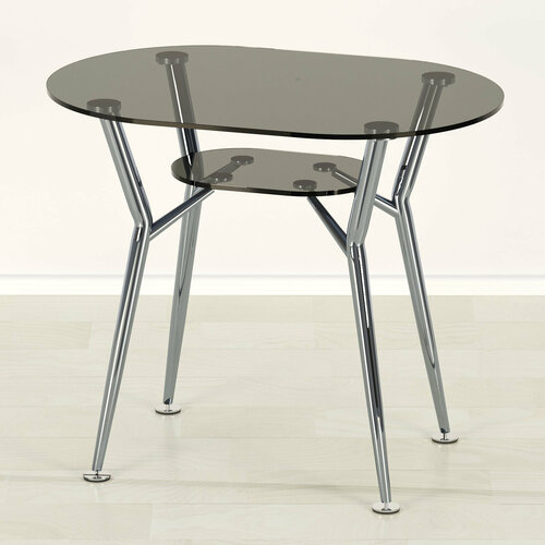 Стеклянный стол овальный Квадро 23 серый/хром (1100х700)