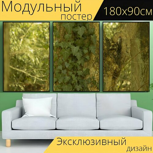 Модульный постер "Листья, зеленый, экология" 180 x 90 см. для интерьера