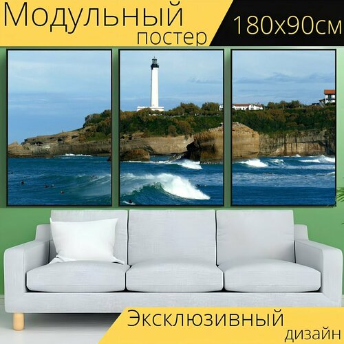 Модульный постер "Биарриц, море, океан" 180 x 90 см. для интерьера