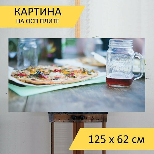 Картина на ОСП 125х62 см. "Пицца, еда, ресторан" горизонтальная, для интерьера, с креплениями