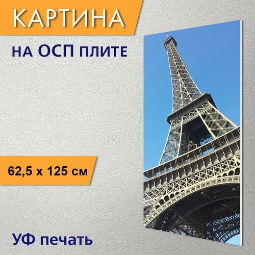 Вертикальная картина на ОСП "Париж, башня, ориентир" 62x125 см. для интерьериа