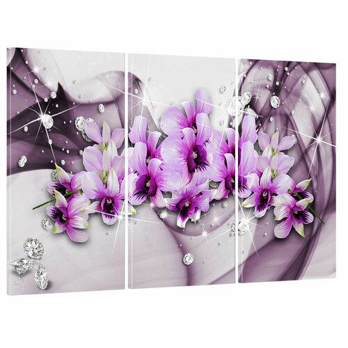Модульная картина для интерьера на стену "Абстракция - фиолетовые цветы" 60x100 см MK30198