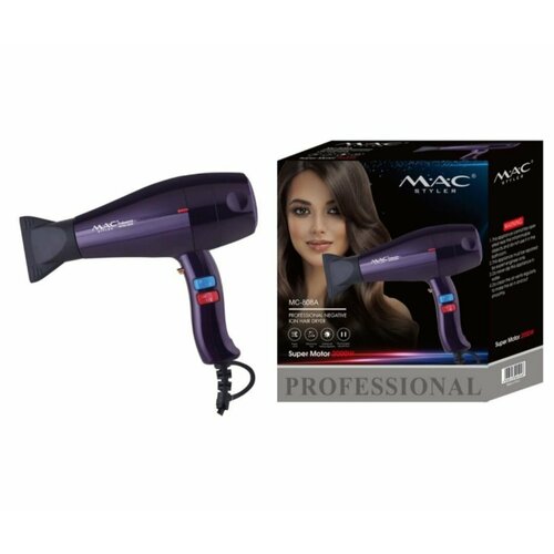 Фен для волос профессиональный с ионизацией 2200 Вт, с насадками для укладки и сушки волос, фиолетовый