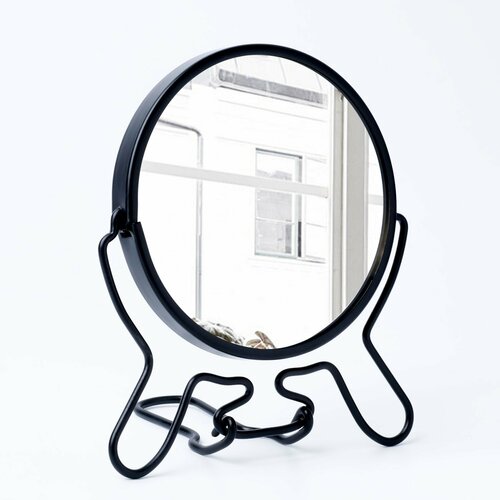 Зеркало настольное - подвесное «Круг», двустороннее, с увеличением, d зеркальной поверхности 9 см, цвет чёрный (1шт.)