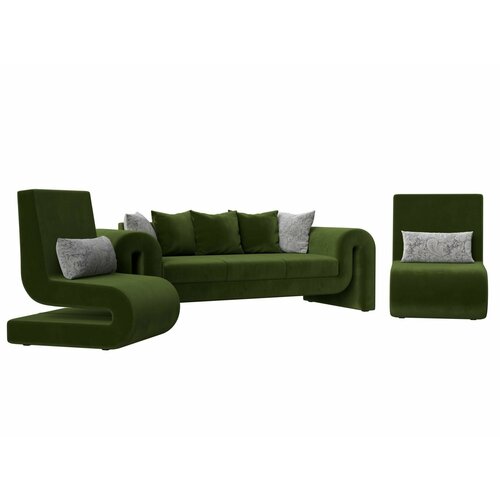 Набор Волна-1 (диван, 2 кресла), Микровельвет зеленый