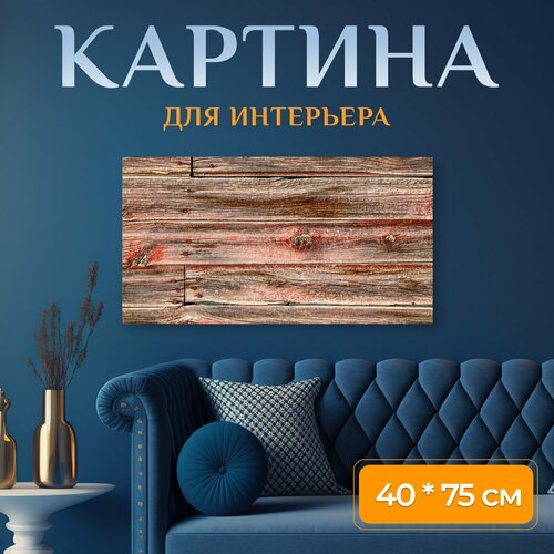 Картина на холсте "Текстура древесины сарая, красный сарай, деревянный фон" на подрамнике 75х40 см. для интерьера