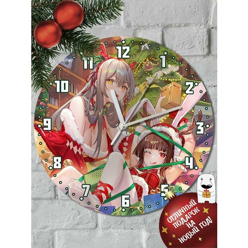 Настенные часы УФ "Новый год Девушки (кавай, аниме, тян, ёлка, подарки) - 6038"