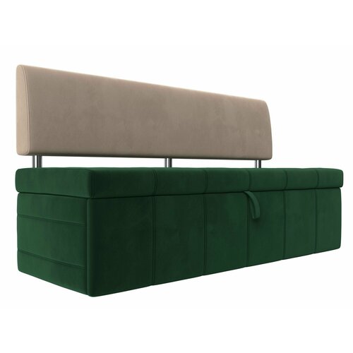 Кухонный прямой диван-кровать Стоун, Велюр зеленый и бежевый