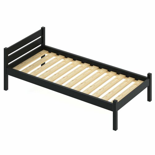 Кровать односпальная Классика из массива сосны с реечным основанием, 200х90 см (габариты 210х100), цвет черного оникса