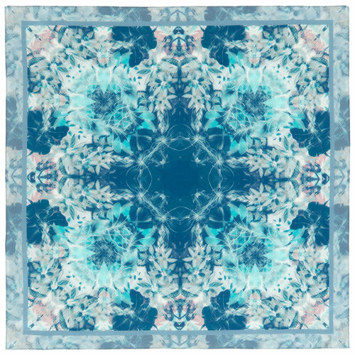 Платок Павловопосадская платочная мануфактура,65х65 см, бирюзовый, голубой