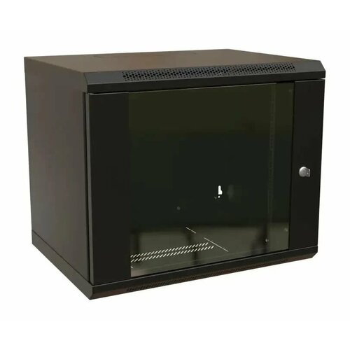 Коммутационный шкаф WRLINE WR-TW-1245-GP-RAL9004 настенный, стеклянная передняя дверь, 12U, 600x650x450мм